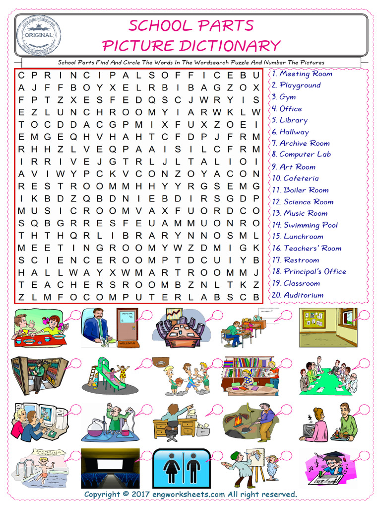 School Parts Find and Circle The Words in The Wordsearc | Download Free ...