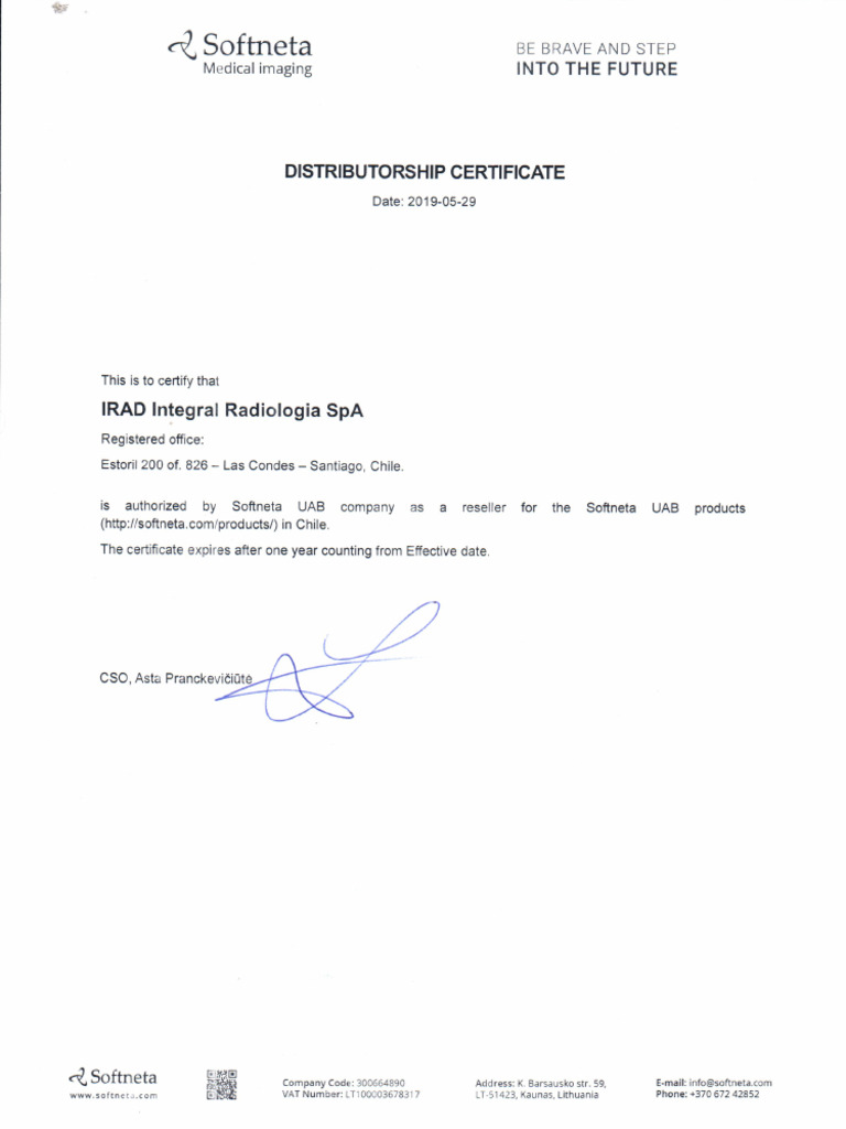 MEDDREAM IRAD Distributorship Certificate | PDF