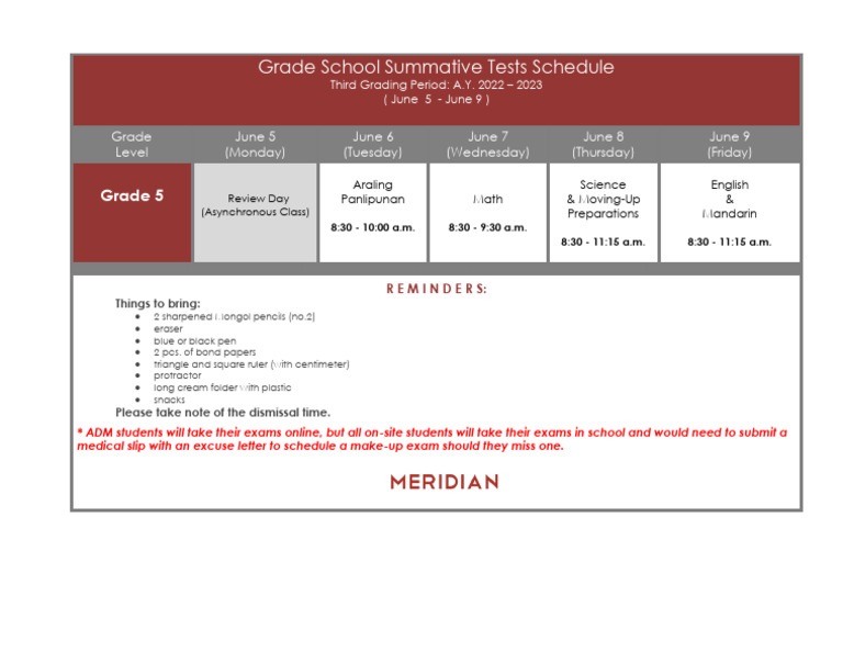 G5 On-Site - Summative Schedule | PDF