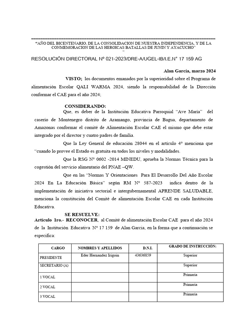 Resolucion Deln CAE 2024 | PDF