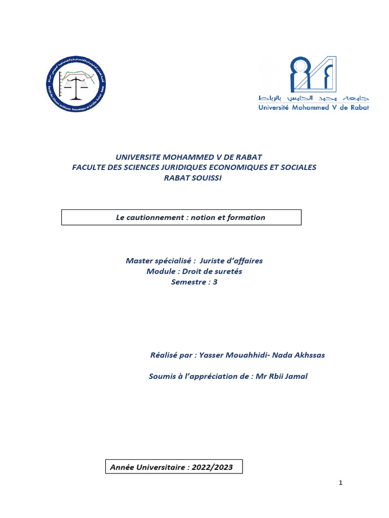 Notion et formation du cautionnement | PDF | Cautionnement | Débiteur