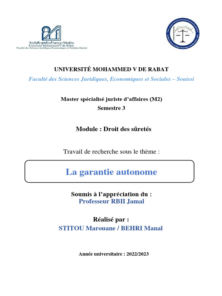 La garantie autonome en droit OHADA | PDF | Cautionnement | Droit des ...