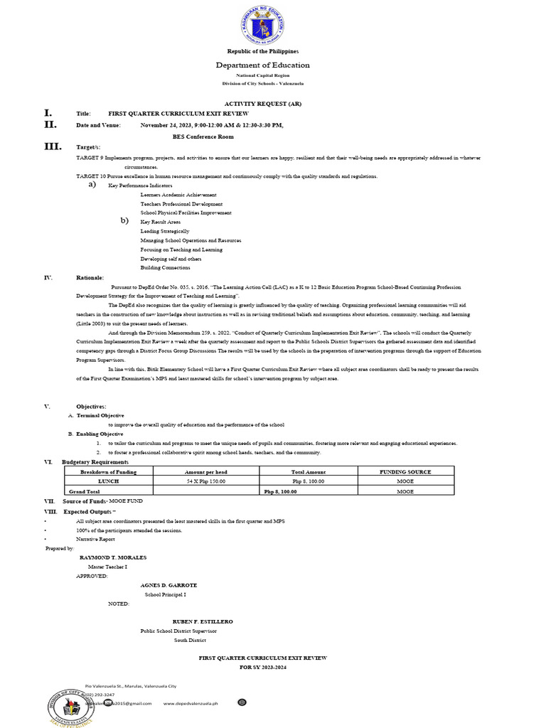 Activity Request - Lac Session | PDF | Curriculum | Learning
