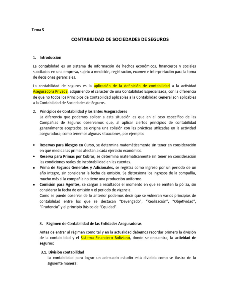 Tema 5 Contabilidad de Sociedades de Seguro | Descargar gratis PDF | Contabilidad | Seguro