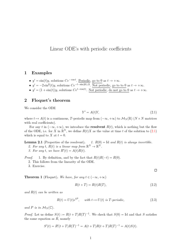 Lecture Floquet | PDF | Matrix (Mathematics) | Exponential Function