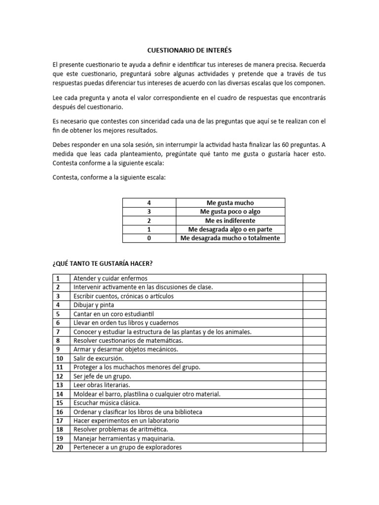 Test de Intereses | PDF | Cuestionario