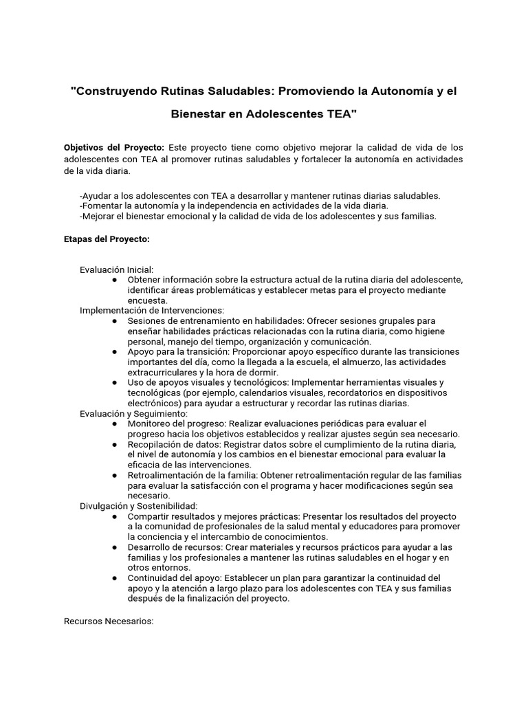 Construyendo Rutinas Saludables - Promoviendo La Autonomía y El ...