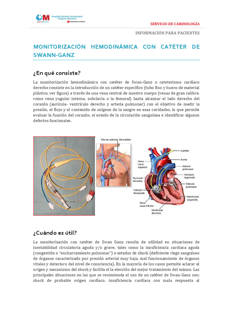 Monitorizaci - N Hemodin - Mica Con Cat - Ter Swann-Ganz | PDF | Corazón | Hemodinámica