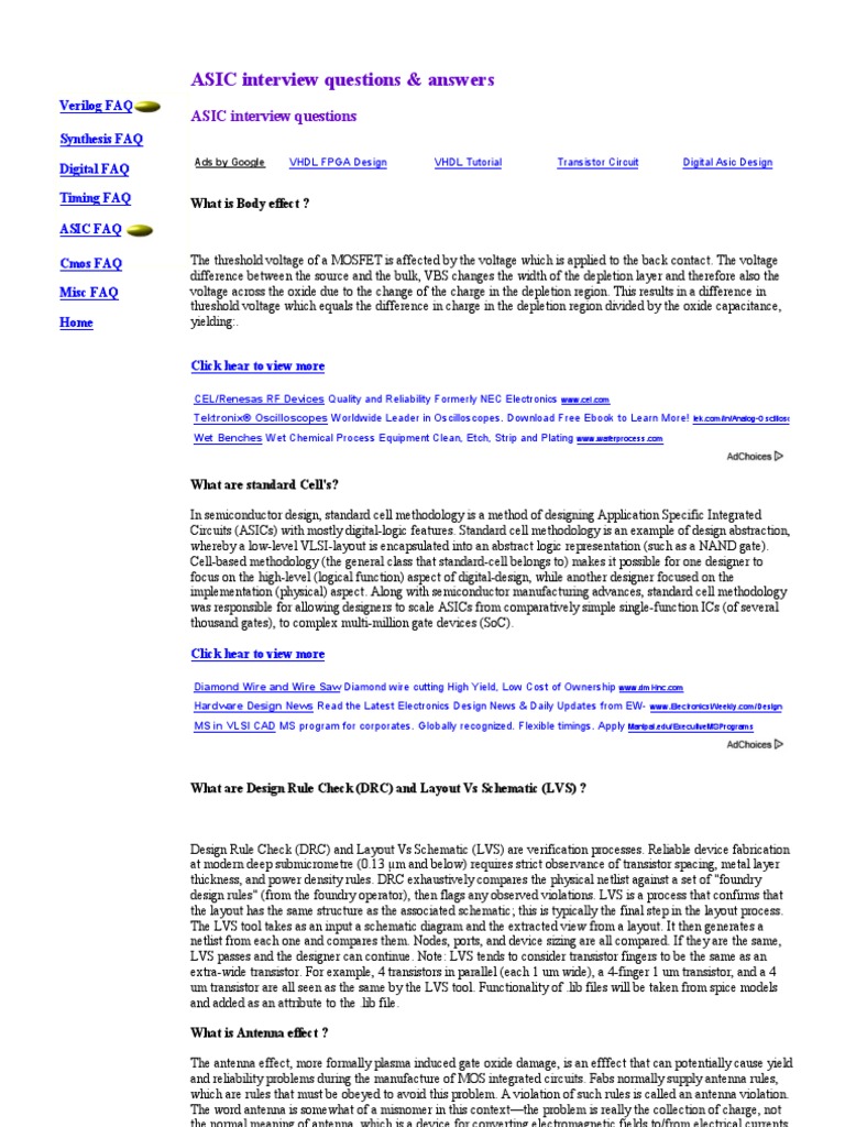 ASIC Interview Questions 1 | PDF | Integrated Circuit | Cmos