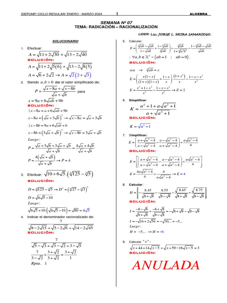 SEMANA 07 ALGEBRA REGULAR ENERO 2024 - SOLUCION-corta | PDF | Ajedrez