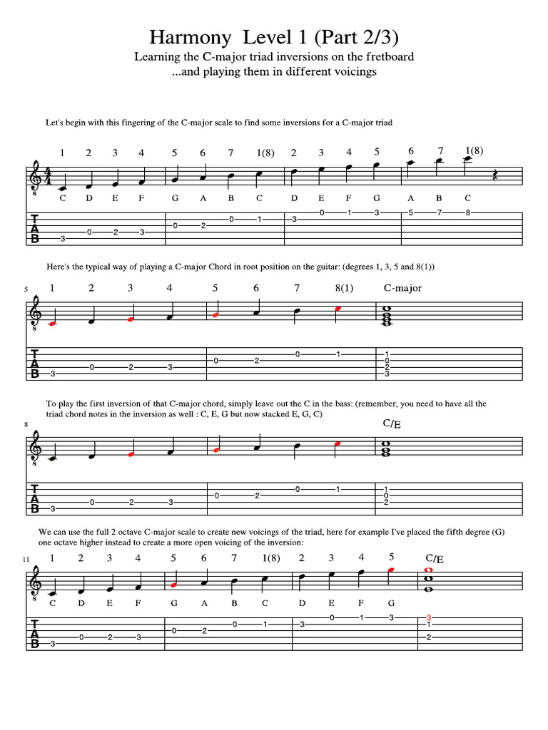 Harmony Level 1 (Part 23) C-Major Triad Inversions and Voicings | PDF