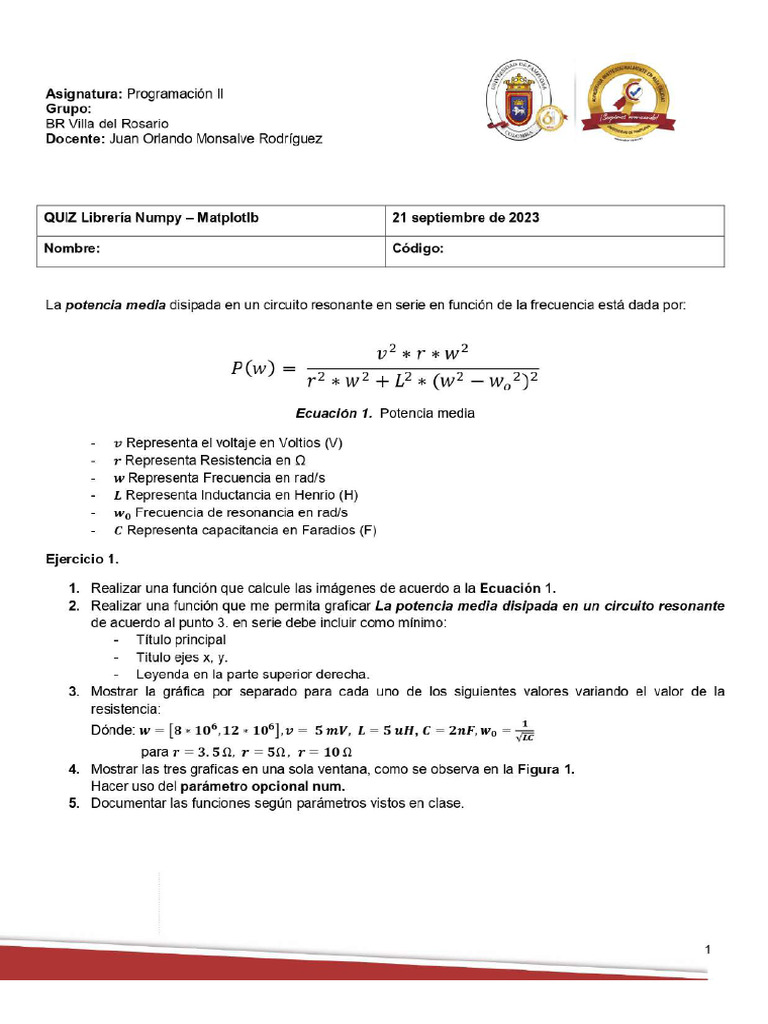 Quiz Numpy - Matplotlib - 2023 | PDF