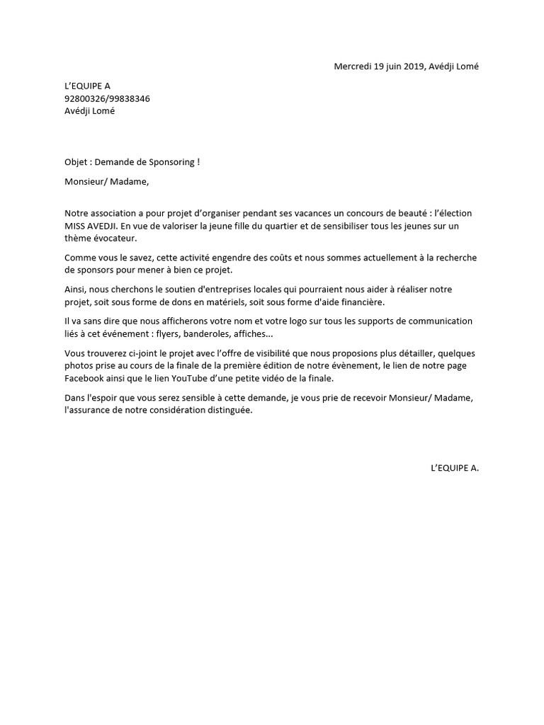 Lettre De Demande Sponsor