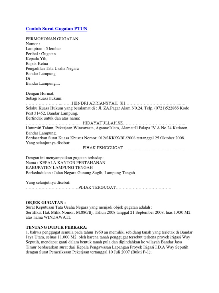 Contoh Surat Gugatan Ptun - Delinewstv