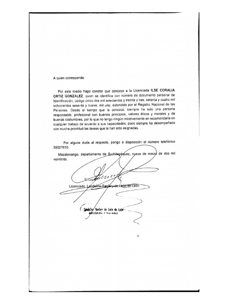 Por Este Medio Hago Constar Que Conozco A La Licenciada ILSE CORALIA | PDF