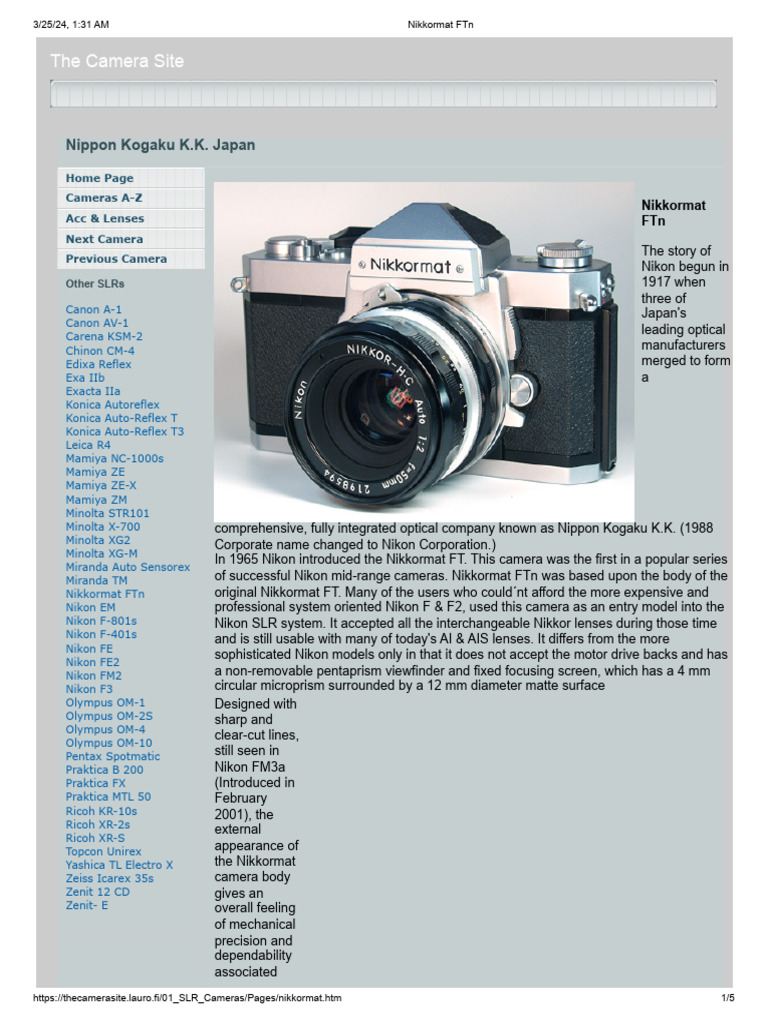 Nikkormat FTN | Download Free PDF | Single Lens Reflex Camera | Nikon