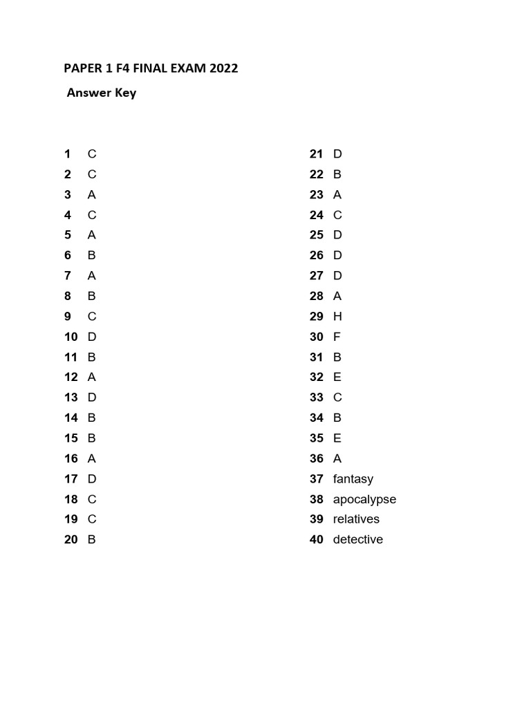 F4 Final Exam 2022 Answer Key | PDF