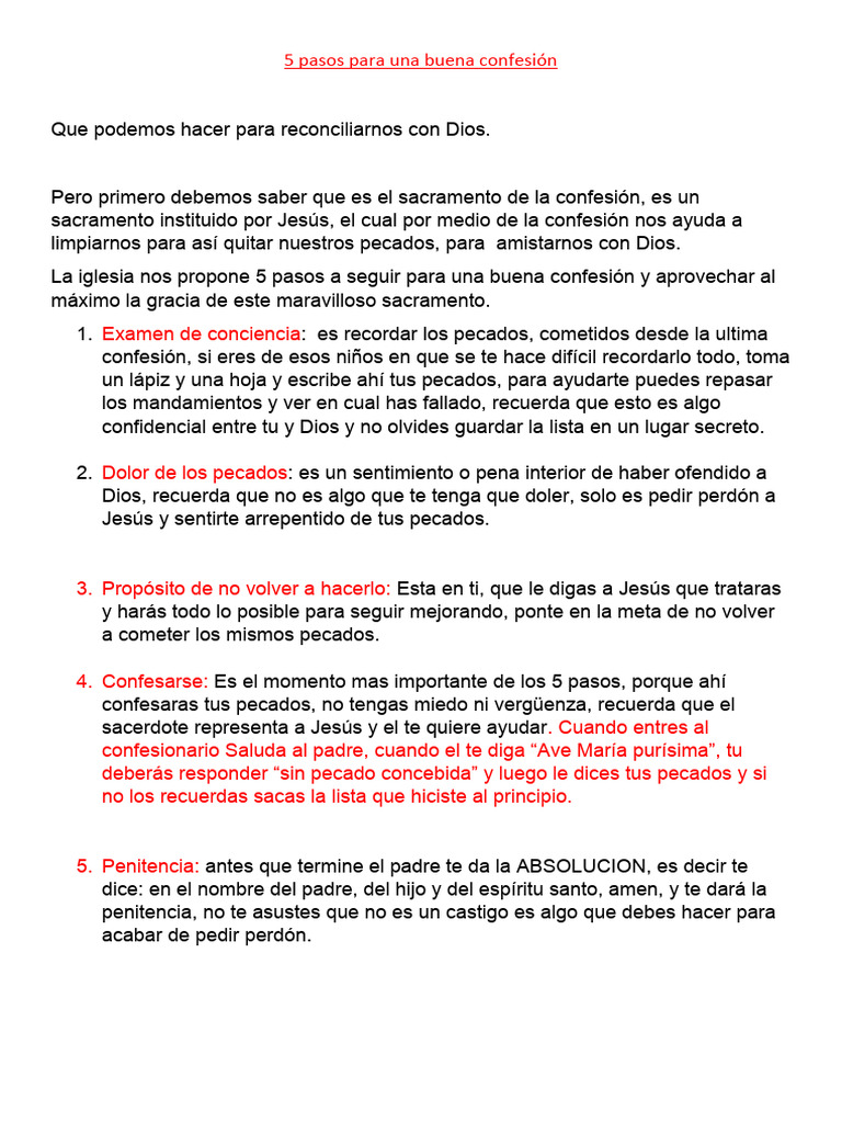 5 Pasos para Una Buena Confesión | PDF | Relaciones personales, crianza y desarrollo personal