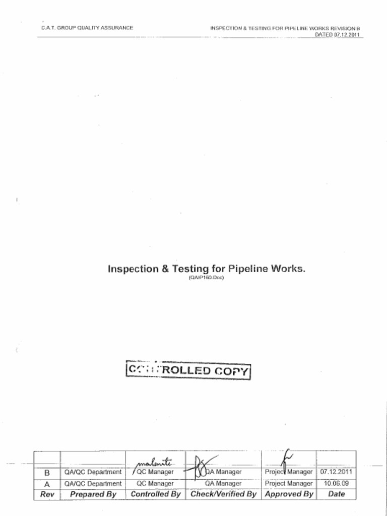 Inspection & Testing For Pipeline Work | PDF