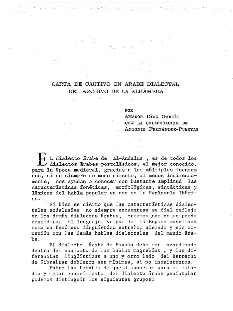 UNA CARTADE CAUTIVO EN ARABE DIALECTALDíaz.77 | PDF | Arábica | Lingüística