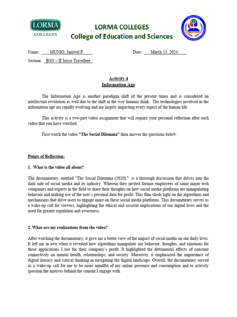 Activity 4 Information Age | PDF | Social Media | Popular Culture ...