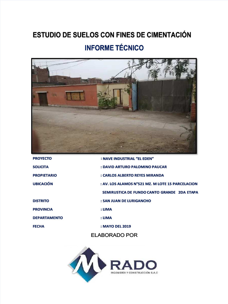 PDF Estudio de Suelos Con Fines de Cimentacion Almacen SJL Compress | PDF | Fundación ...