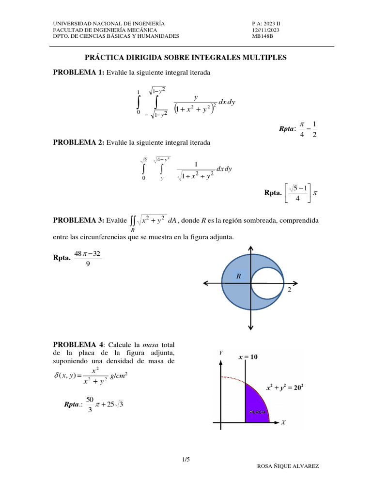 Practica Dirigida 3 Mb148 2023 II | PDF | Integral | Esfera