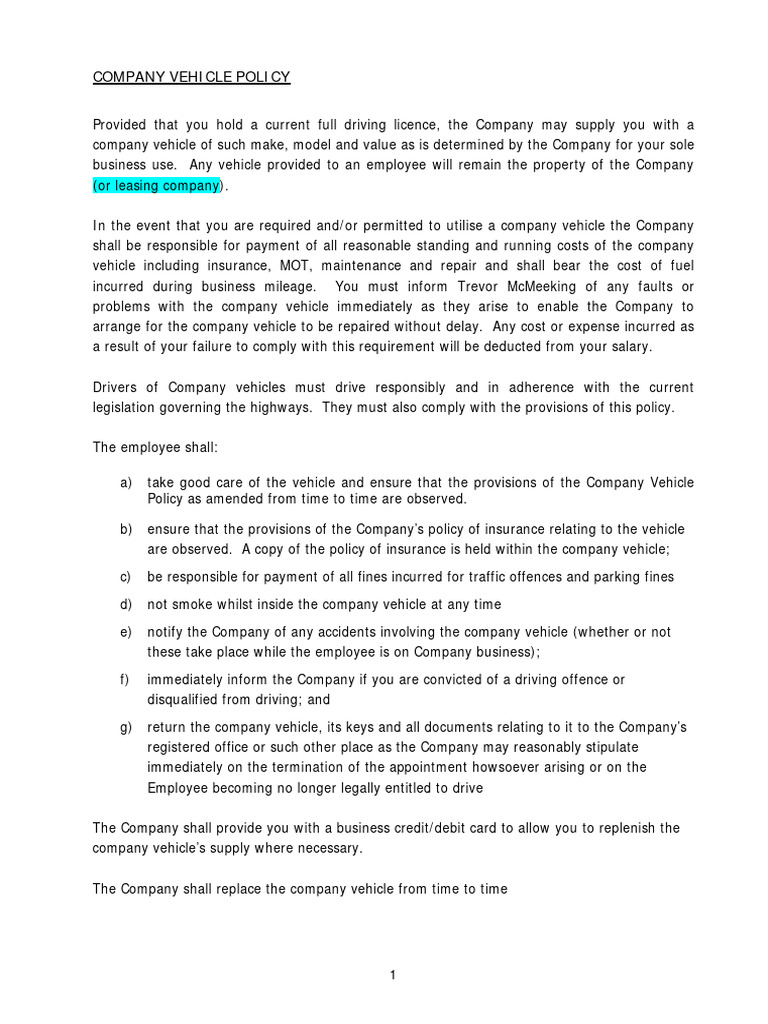 Company Vehicle Policy | PDF | Traffic Collision | Vehicles