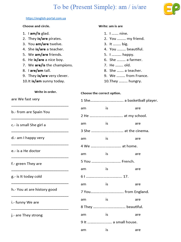 Are/Am/Is Worksheet for Beginners | PDF