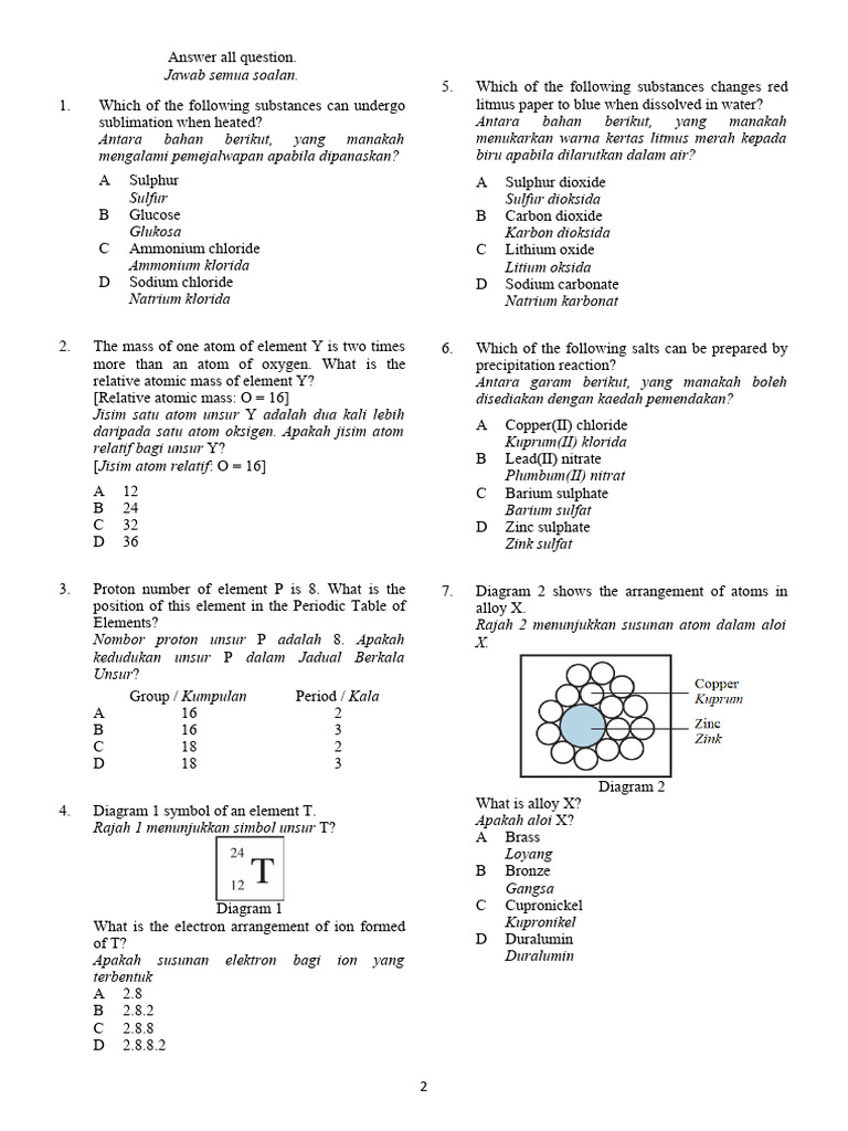 Form 5 Paper 1 MidYear 2021 | PDF | Acid | Magnesium