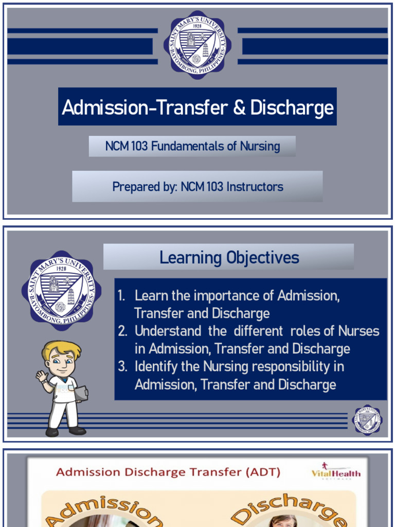 Admission Transfer and Discharge | PDF | Patient | Nursing