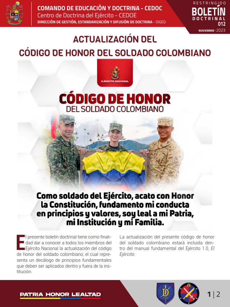 Actualización del Código de Honor Militar | PDF | Colombia | Gobierno