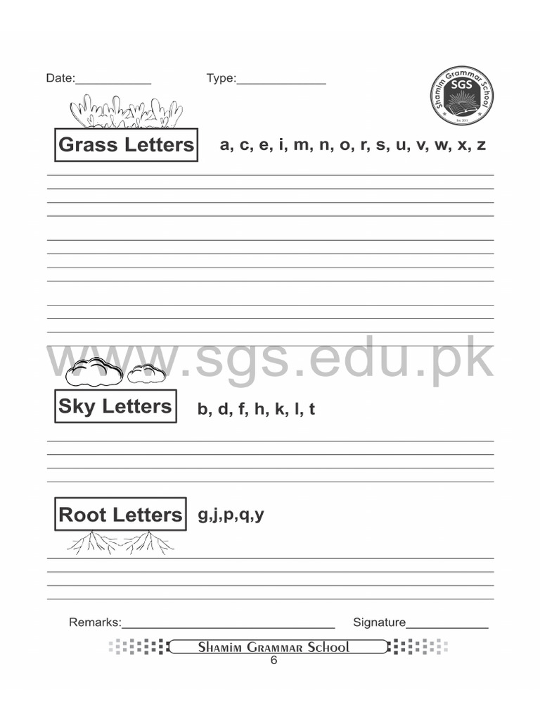 Grass Letters, Sky Letters Root Letters Printable Worksheet | PDF