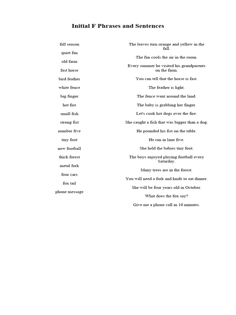 Initial F Phrases and Sentences | PDF