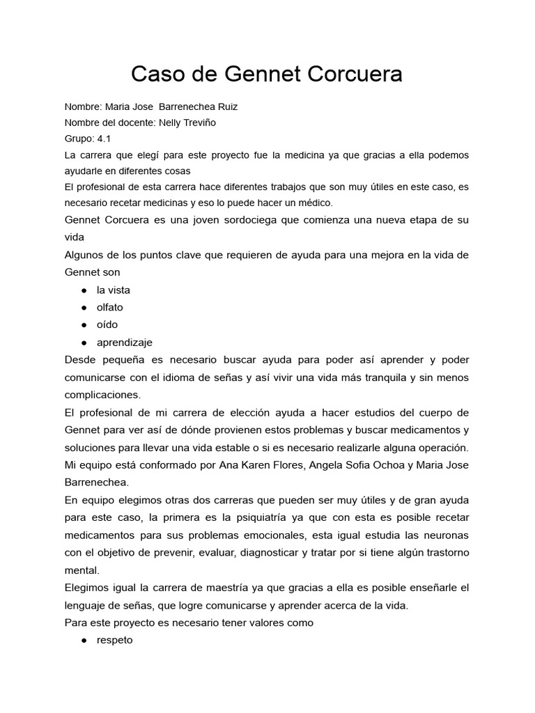 Caso de Gennet Corcuera Ensayo | PDF | Relaciones personales, crianza y desarrollo personal