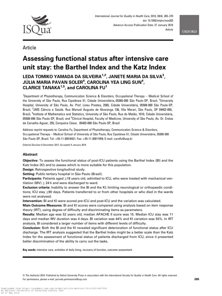 Assessing Functional Status After Intensive Care Unit Stay - The ...
