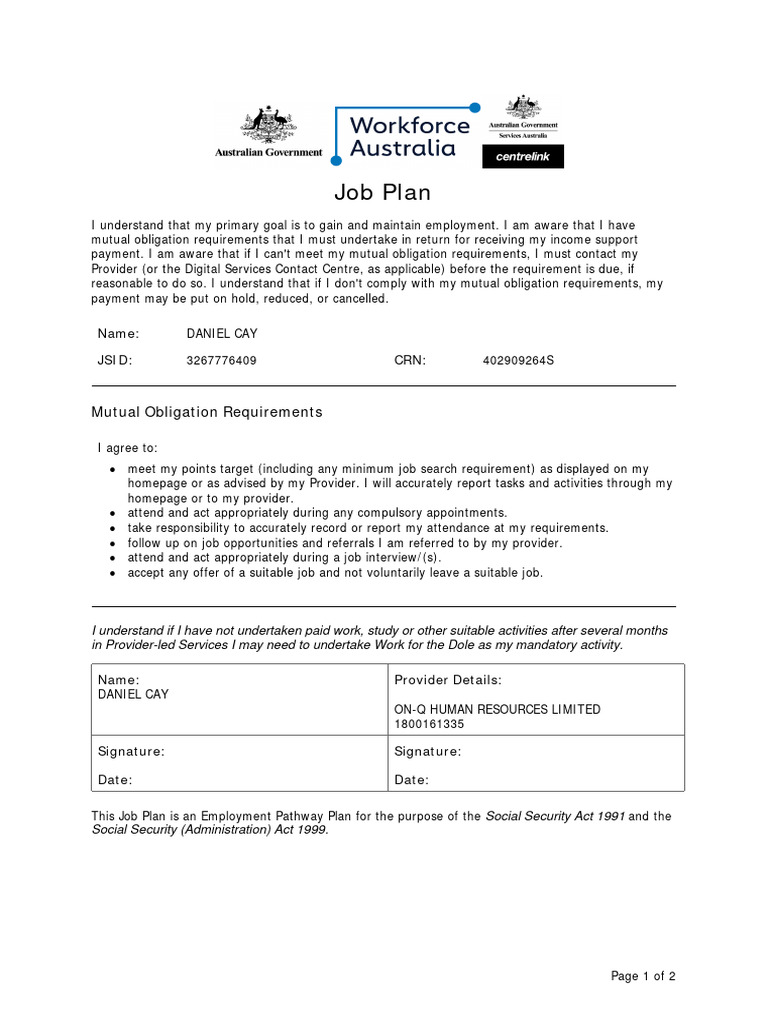 Employment Job Plan and Obligations | PDF