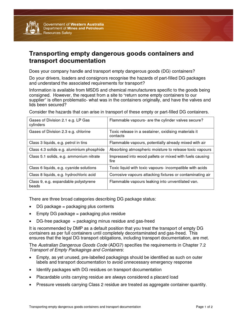 DGS IS TransportEmptyDGContainers | Download Free PDF | Dangerous Goods ...