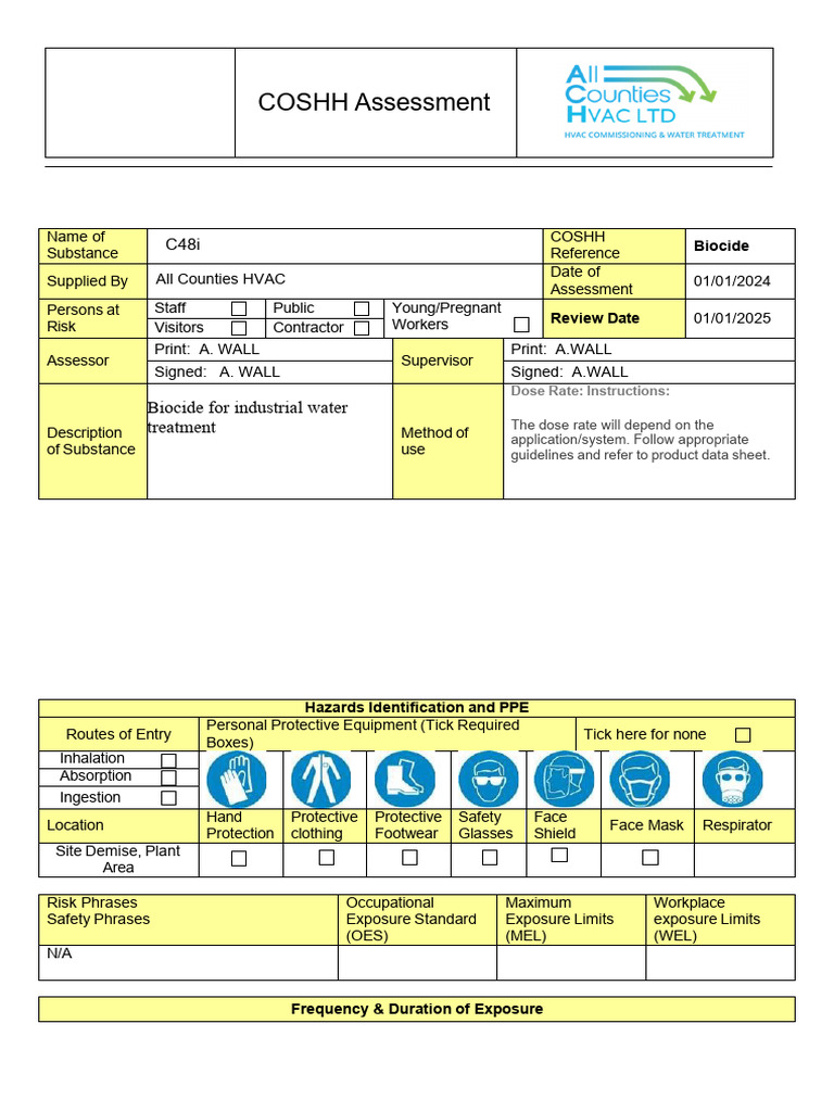 COSHH Assessment - C48i ACH | PDF | Personal Protective Equipment ...