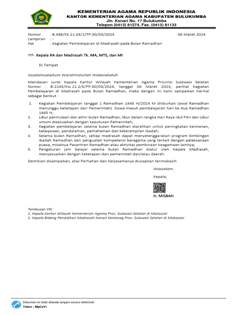 Kegiatan Pembelajaran Di Madrasah Pada Bulan Ramadhan | PDF