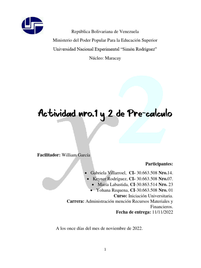 Actividad Nro. 1 y 2 Precálculo | PDF | Números | División (Matemáticas)