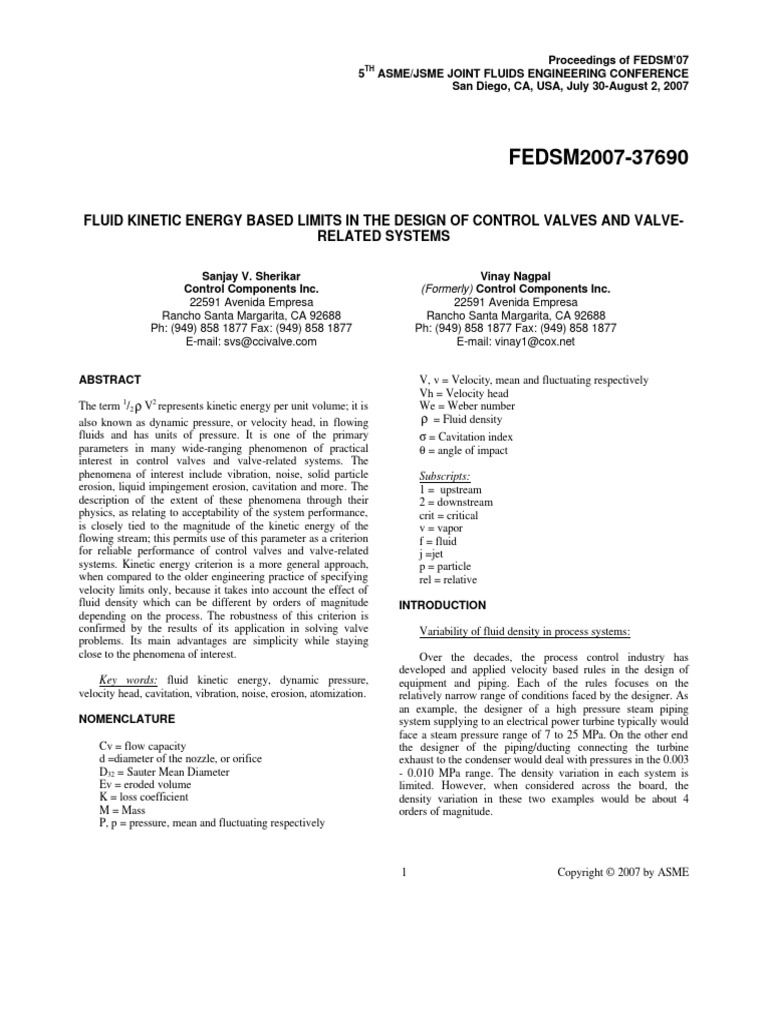 FEDSM2007-37690 - Fluid Kinetic Energy Based Limits in The Design of ...