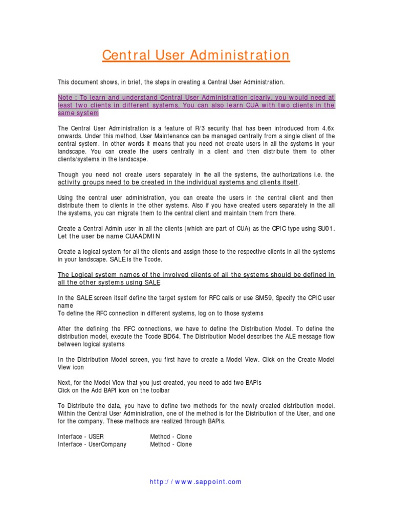 Central User Administration | PDF