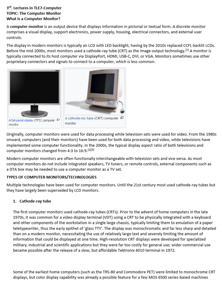 3rd Lectures in TLE7-Computer - 3rd Quarter Period | PDF | Computer Monitor | Liquid Crystal Display