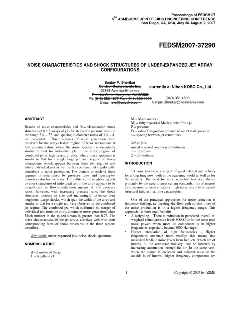 Fedsm2007-37290 - Noise Characteristics and Shock Structures of Under ...