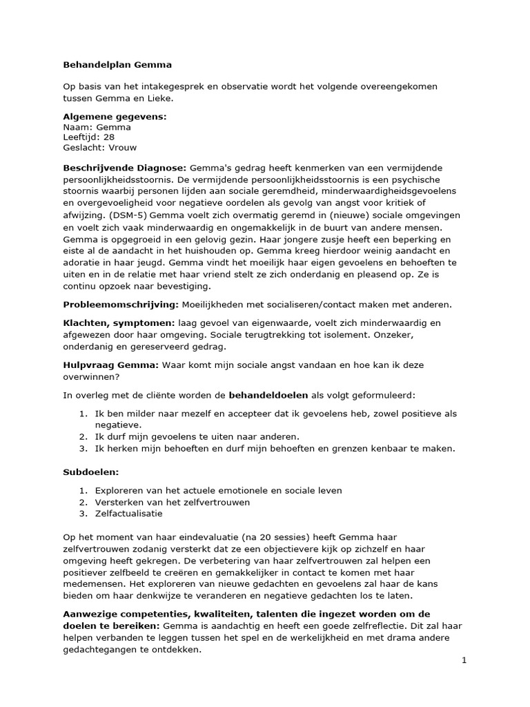 Behandelplan Gemma | PDF