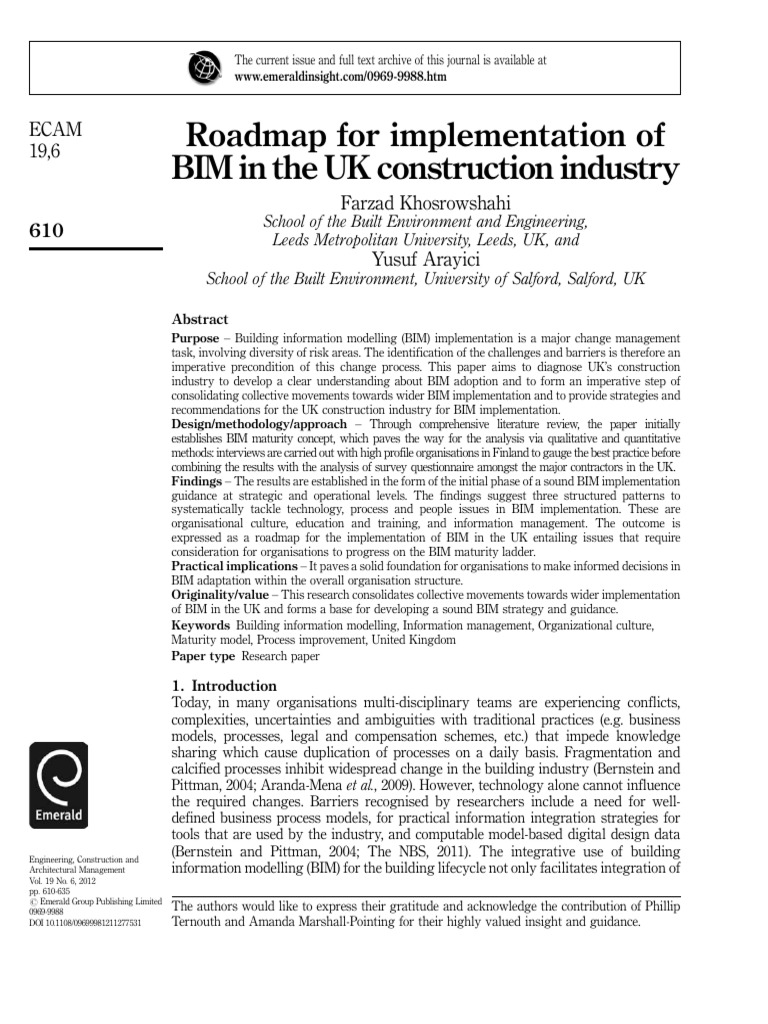 Khosrowshahi Arayci BIM Implementation | PDF | Building Information Modeling | Epistemology