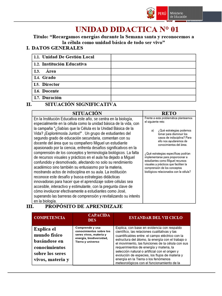 Unidad Didactica N1 2° Cyt | PDF | Aprendizaje | Biología Celular)