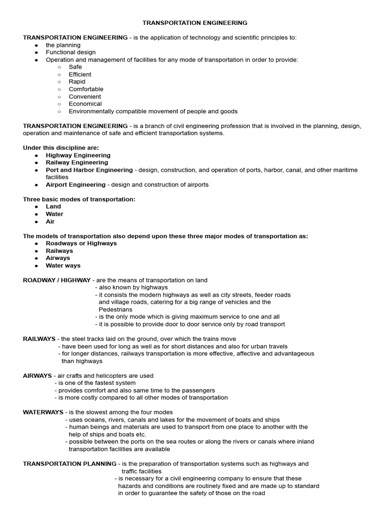 Transportation Engineering Notes | PDF | Transport | Traffic