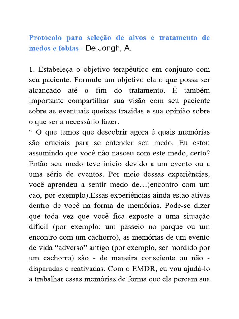 Protocolo Selecao Alvos Tratamento Medos Fobias | PDF | Tempo | Medo